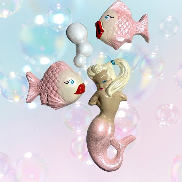 Accents | Retro Chalkware Mermaid Bubbles Fish Complete Set | Poshmark